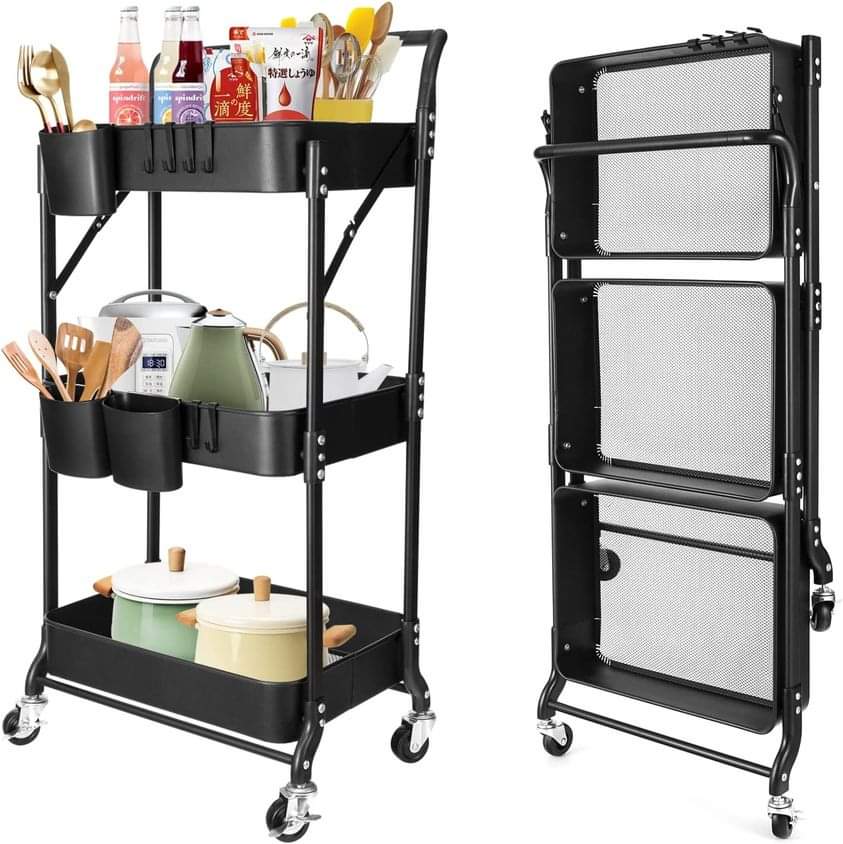 Amatic 3 Tier Folding Rolling Cart – Raining Deals